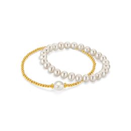 Perlenarmband Set Firetti "Multipack Schmuck Geschenk Perlarmband Zugarmband" Armbänder Gr. Silber 925 (Sterlingsilber)-Perlen, weiß (gelbgoldfarben, weiß) Damen Perlenarmbänder