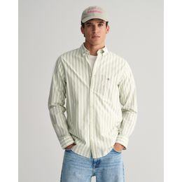 Langarmhemd Gant "REG WIDE POPLIN STRIPE SHIRT" Gr. XXXL, N-Gr, grün (milky matcha) Herren Hemden Langarm mit breiten Streifen
