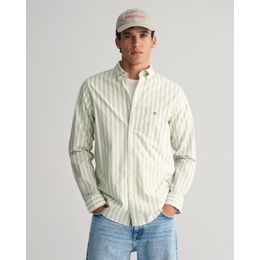 Langarmhemd Gant "REG WIDE POPLIN STRIPE SHIRT" Gr. XL, N-Gr, grün (milky matcha) Herren Hemden Langarm mit breiten Streifen