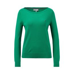 Strickpullover Tommy Hilfiger "CO JERSEY STITCH BOAT-NK SWEATER" Gr. XL (42), grün (olympic green) Damen Pullover Rundhalspullover