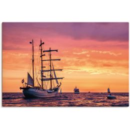 Leinwandbild Artland "Segelschiffe Hanse Sail in Rostock I" Bilder Gr. B/H: 120 cm x 80 cm, Boote & Schiffe, 1 St., lila Leinwandbilder