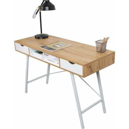 Schreibtisch mit Regal Schubladen aus Holz und Stahlgestell Moderner Tisch Arbeitstisch Arbeitszimmertisch mit 2 Schubladen und offenen Stauraum für