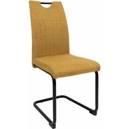 Moderne Esszimmerstühle mit Stoffbezug - gepolsterte Esstischstühle Freischwinger mit robustem Metallgestell, Gelb, 1 St.
