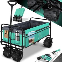 Kesser Bollerwagen faltbar mit Breite Reifen Handwagen Transportkarre Gerätewagen inkl. 2 Netztaschen klappbar Kunststoff-Reifen bis 120 kg Tragkraft Mint