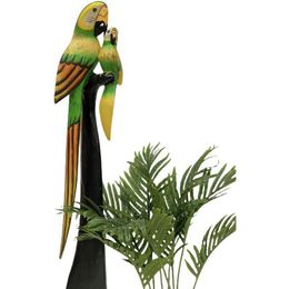 DanDiBo - Deko Figur Papagei 2er Nr.47 Vogel aus Holz Skulptur grün Gelb 100 cm Holzvogel Handgeschnitzt Stehend Tierfigur Schnitzskulptur