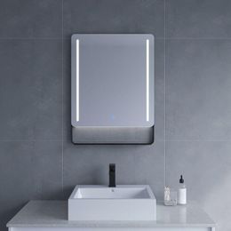 Badezimmer Spiegel mit Beleuchtung und Ablage in schwarz 60 x 80 cm Badspiegel mit hochwertigen Aluminiumrahmen Badezimmerspiegel mit led Licht