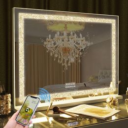 Beleuchteter Spiegel mit Bluetooth-Spiegel kann 3-Lichteffekte für Wand/Desktop Dual Purpose Make-up Spiegel Badezimmer Spiegel Größe Spiegel Weiß