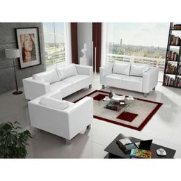 Sofa Set mailand 3-2-1 Sofagarnitur in Kunstleder Weiss