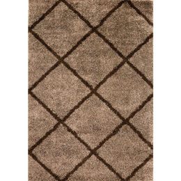 Teppich Home - Hochflor Teppich Wohnzimmer Shaggy weich modern Rauten Muster Grau Anthrazit Creme Schwarz Rot Lila Beige,80x150 cm, Nougat