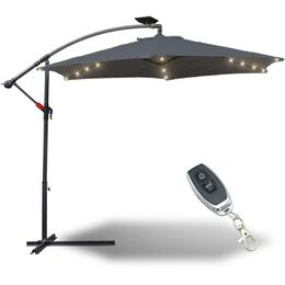 Swanew - Sonnenschirm mit led Beleuchtung Ampelschirm 300cm- Sonnenschutz, Gartenschirm - Grau - Grau