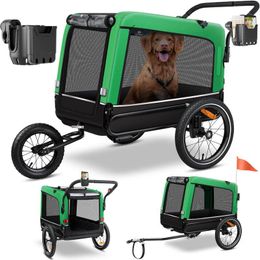 Kesser - Hundeanhänger Boxer 3-in-1 Hundebuggy & Jogger Fahrradanhänger groß ca. 240 Liter Volumen gefedert Material: 600D Oxford Canvas Grün - Grün