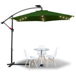 Ampelschirm 300cm LED-Beleuchtung & Kurbel – UV-Schutz wasserabweisend knickbar – Sonnenschirm Marktschirm – Grün - Grün - Swanew