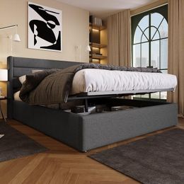 Betten mit Stauraum Polsterbett Doppelbett 160x200 cm Schlafzimmerbett mit Bettkasten Grau - Grau