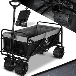 Kesser Bollerwagen faltbar mit Breite Reifen Handwagen Transportkarre Gerätewagen inkl. 2 Netztaschen klappbar Kunststoff-Reifen bis 120 kg Tragkraft