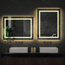 Unho - Badezimmerspiegel mit zwei LED-Streifen, 50x70cm led Badspiegel 3 Touchschalter, Beschlagfrei, Dimmbar 3 Lichtfarben, Wandspiegel