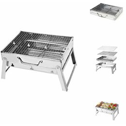 Outdoor tragbarer Holzkohle Edelstahl Grill für Camping werkzeuglose Montage 43 x 29 x 23 cm Silber Smoker bbq Pit Grill - Toolbrothers