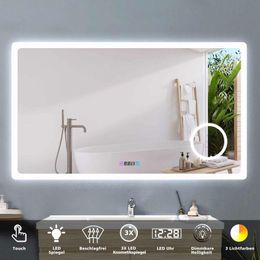 Badspiegel mit Beleuchtung Badezimmerspiegel Wandspiegel Lichtspiegel160 x 80 cm Beschlagfrei Uhr 3 Lichtfarben Dimmbar Kosmetikspiegel led Memory