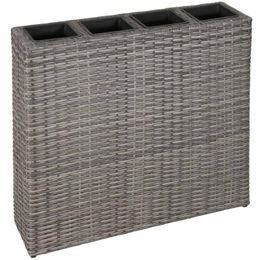 Sweiko - Garten-Hochbeet mit 4 Töpfen Poly Rattan Grau 29558