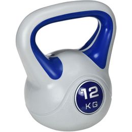 Sportnow - Kugelhantel, Kettlebell, 12 kg, flache Unterseite, großer Griff, Kunststoffmantel, blau, 24 x 17 x 28 cm - Blau