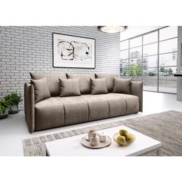 Sofa asvil 3-Sitzer Schlafsofa Couch mit Schlaffunktion Bettkasten MH09 Hellbraun - Furnix