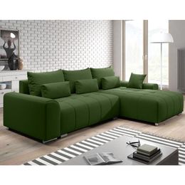 Eckcouch loreta Sofa Schlafsofa Couch Schlaffunktion Kissen AI20 Dunkelgrün - Furnix