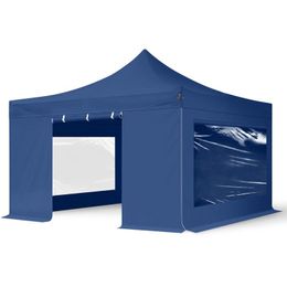 4x4 m Faltpavillon professional Alu 40mm, Seitenteile mit Panoramafenstern, blau - blau