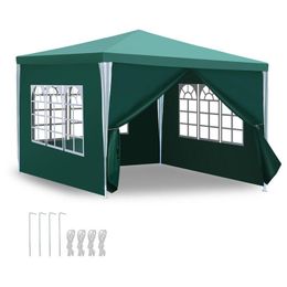 Garten Pavillon mit 4 Seitenteilen tragbares wasserdichtes Zelt mit Spiralschläuchen Partyzelt Grün 3 x 3 m - Grün - Swanew