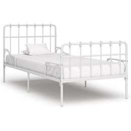 Bettgestell mit Lattenrost, Einzelbett, Bettrahmen, Schlafzimmerbett Weiß Metall 90×200 cm LLLA325835 MAISONCHIC