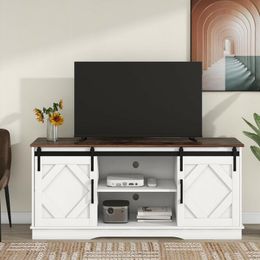 Dolinhome - Großer TV-Schrank, Sideboard mit 2 klassischen Schiebetüren und verstellbaren Einlegeböden für Wohnzimmer, Esszimmer, 150x40x60 cm, weiß