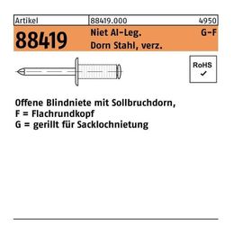 Blindniete R 88419 Flachrundkopf 4 x 12 Niet Aluminium/Dorn Stahl verzinkt