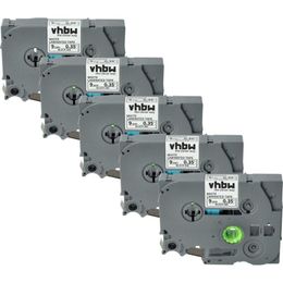 vhbw 5x Schriftband-Kassette kompatibel mit Brother pt 2480, 2470, 2460, 2450, 2400, 200-Serie, 220, 200-Serie Etiketten-Drucker 9mm Schwarz auf Weiß