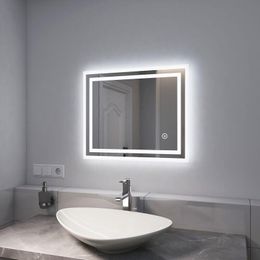 Emke - led Badspiegel mit Beleuchtung Badezimmerspiegel IP44 energiesparend, 60x50cm, Touchschalter, Beschlagfrei, Kaltweiß Licht
