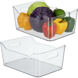 Relaxdays 2 x Kühlschrank Organizer, Lebensmittel Aufbewahrung, h x b x t 14,5 x 35 x 24 cm, Kühlschrankbox mit Griff, transparent