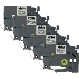 5x Schriftband-Kassette kompatibel mit Brother pt 1200P, 1200, 1090, 1080, 1010, 1000-Serie, 1000-Serie Etiketten-Drucker 6mm Schwarz auf Weiß - vhbw