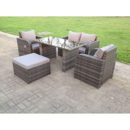 Fimous - Rattan Gartenmöbel Set Einstellbarer Stuhl Sofa Doppel Love Seat 2 Sitzer Sofa Oblong Schwarz Glas Esstisch