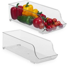 Relaxdays 2 x Kühlschrank Organizer, Lebensmittel Aufbewahrung, h x b x t: 10,5 x 14 x 35 cm, längliche Küchenbox, transparent
