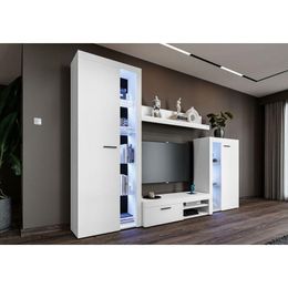 Mediawand rivay Wohnwand TV-Lowboard Highboard Vitrine 4-tlg 270 cm Weiß - Furnix