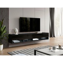 Furnix - TV-Schrank alyx 200 cm (2x100cm) Lowboard TV-Kommode Schwarz/Schwarz Glanz