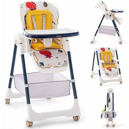 Baby Hochstuhl, Babystuhl mit abnehmbarem Doppeltablett & Liegefunktion & Aufbewahrungskorb & Sicherheitsgurt, Höhenverstellbarer Kinderhohstuhl für
