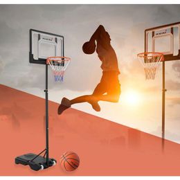 Basketballkorb Set inkl. Ständer mit Rollen und Ball, Weiß, Höhenverstellbare 156-210 cm, Mobiler Basketballständer, tragbar, befüllbar,