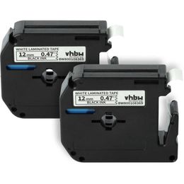 2x Schriftband-Kassette kompatibel mit Brother P-Touch 70HK, 70BM, 70SP, 70BMH, 70HOL, 70BBVP, 70HOT Etiketten-Drucker 12mm Schwarz auf Weiß - vhbw