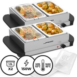 Jago - Buffetwärmer - 2er Set, elektrisch, mit Heizplattenfunktion, 2x1.5L, Temperaturregler, Edelstahl - Warmhaltegerät, Speisewärmer,