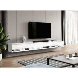Furnix - TV-Schrank alyx 300 cm (3x100cm) Lowboard TV-Kommode Weiß/Weiß Glanz