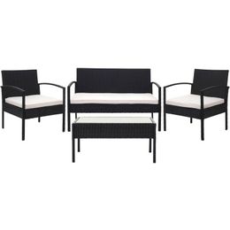 Neuwertig] Poly-Rattan Garnitur HHG-821, Balkon-/Garten-/Lounge-Set Sitzgruppe schwarz, Kissen creme - black
