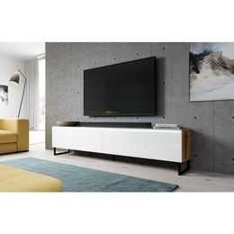 Lowboard bargo 180 TV-Schrank mit Metallfüße ohne led Wotan-Weiß glänzend - Furnix