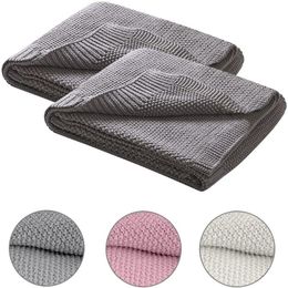 wometo - 2er Set Babydecken Strickdecken OekoTex im Wolle-Look - grau hellgrau 70x100 cm für Jungen und Mädchen grau - grau