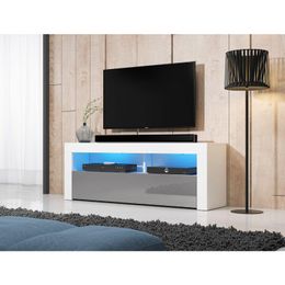 3xe Living - 3xEliving Moderner/stilvoller TV-Schrank Nuntak weiß/grau glänzend 140cm led - weiss/grau glänzend