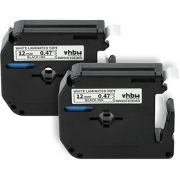 2x Schriftband-Kassette kompatibel mit Brother P-Touch 80SCCP, BB4, M95, 90, 70SR, H100, 80, H110, 85 Etiketten-Drucker 12mm Schwarz auf Weiß - vhbw