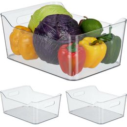 Relaxdays 3 x Kühlschrank Organizer, Lebensmittel Aufbewahrung, h x b x t 14,5 x 35 x 24 cm, Kühlschrankbox mit Griff, transparent