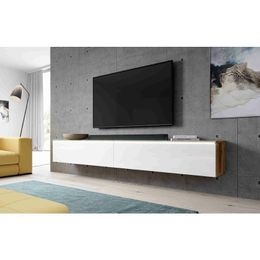 Furnix - tv Lowboard bargo Fernsehschrank 200 cm (2x100cm) ohne led Wotan-Weiß Glanz - Weiß
